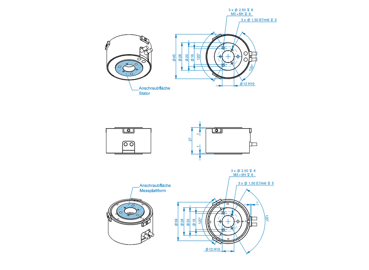 F6D45 6-Axis force/torque sensor - ME-Systems | ME-Measuring Systems