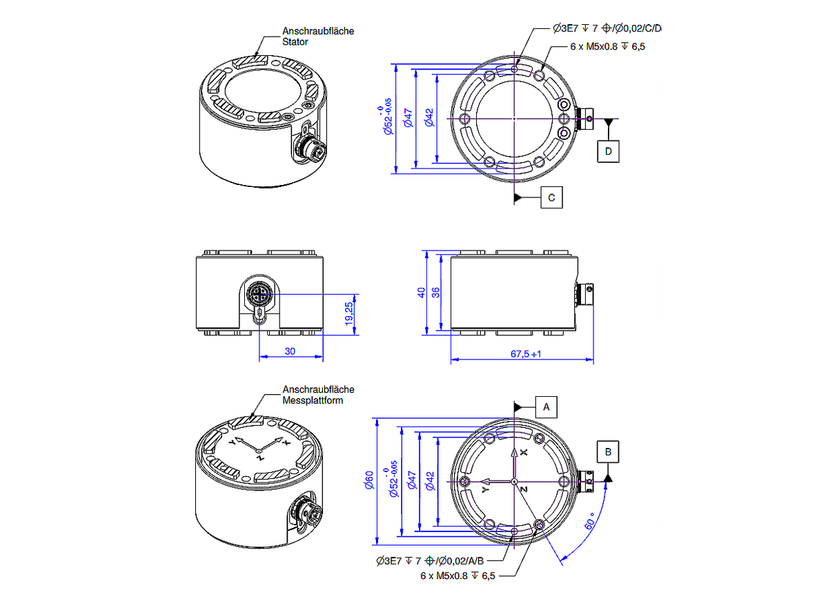 K6D40 6-Axis force/torque sensor - ME-Systems | ME-Measuring Systems