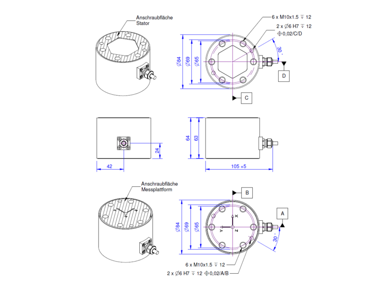 K6D68 6-Axis force/torque sensor - ME-Systeme | ME-Measuring Systems
